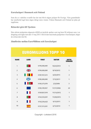Eurojackpot vinnare i Sverige (Lottoland.se) | PDF | Currencies | Economy