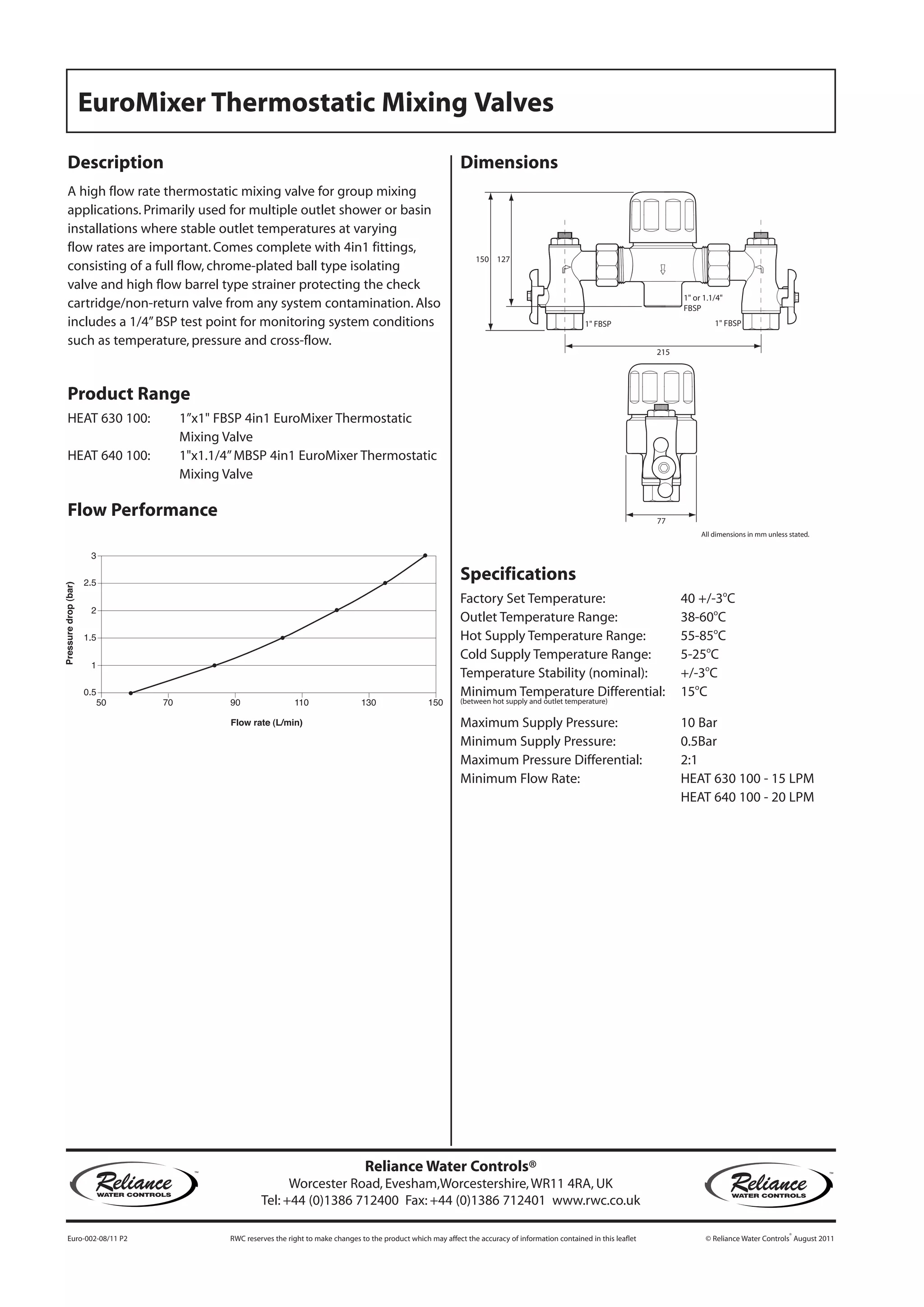 Euromixer® Group Thermostatic Mixing Valve - Spec Sheet | PDF