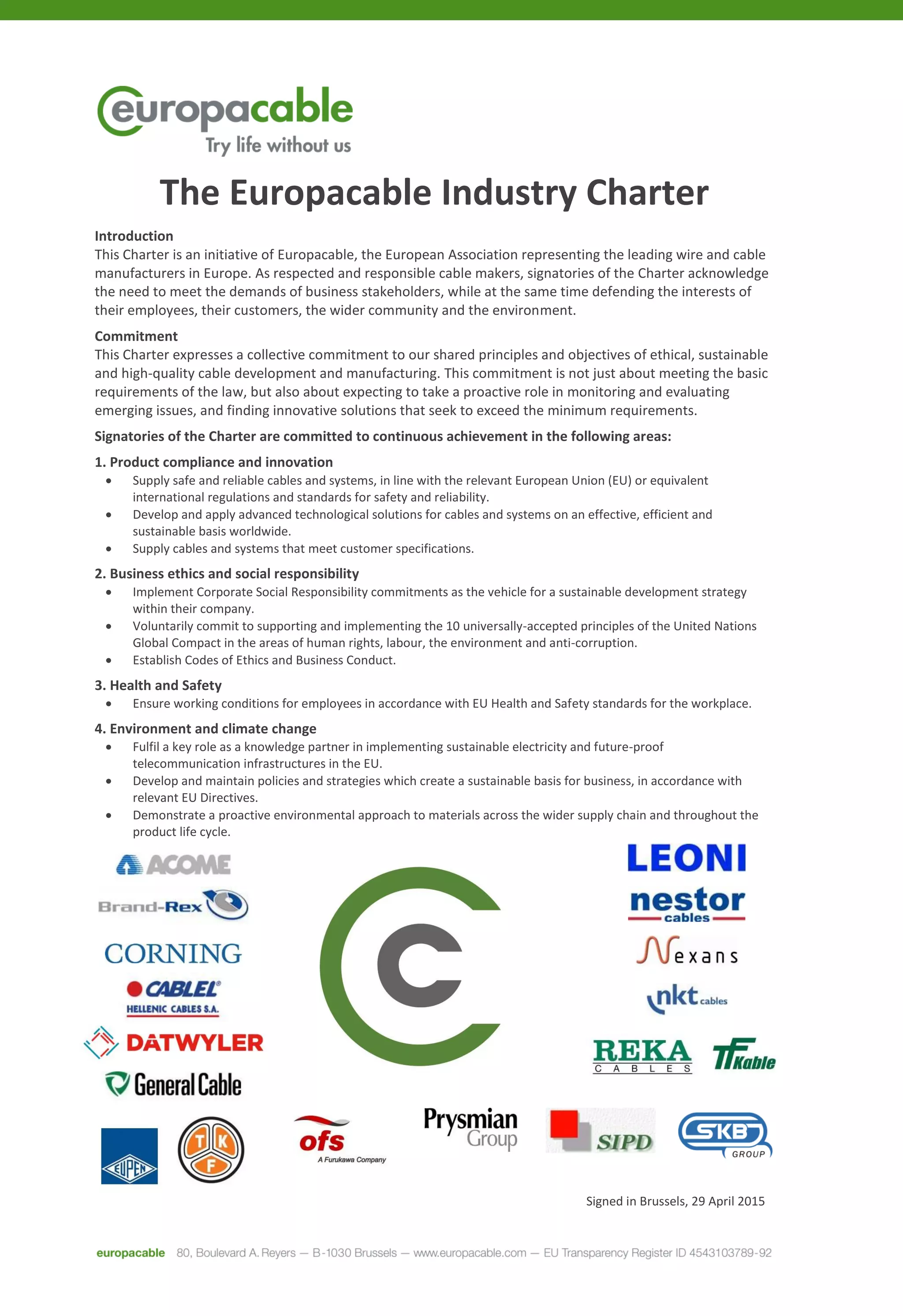 Europacable industry charter_datwyler_cable_datacenter | PDF