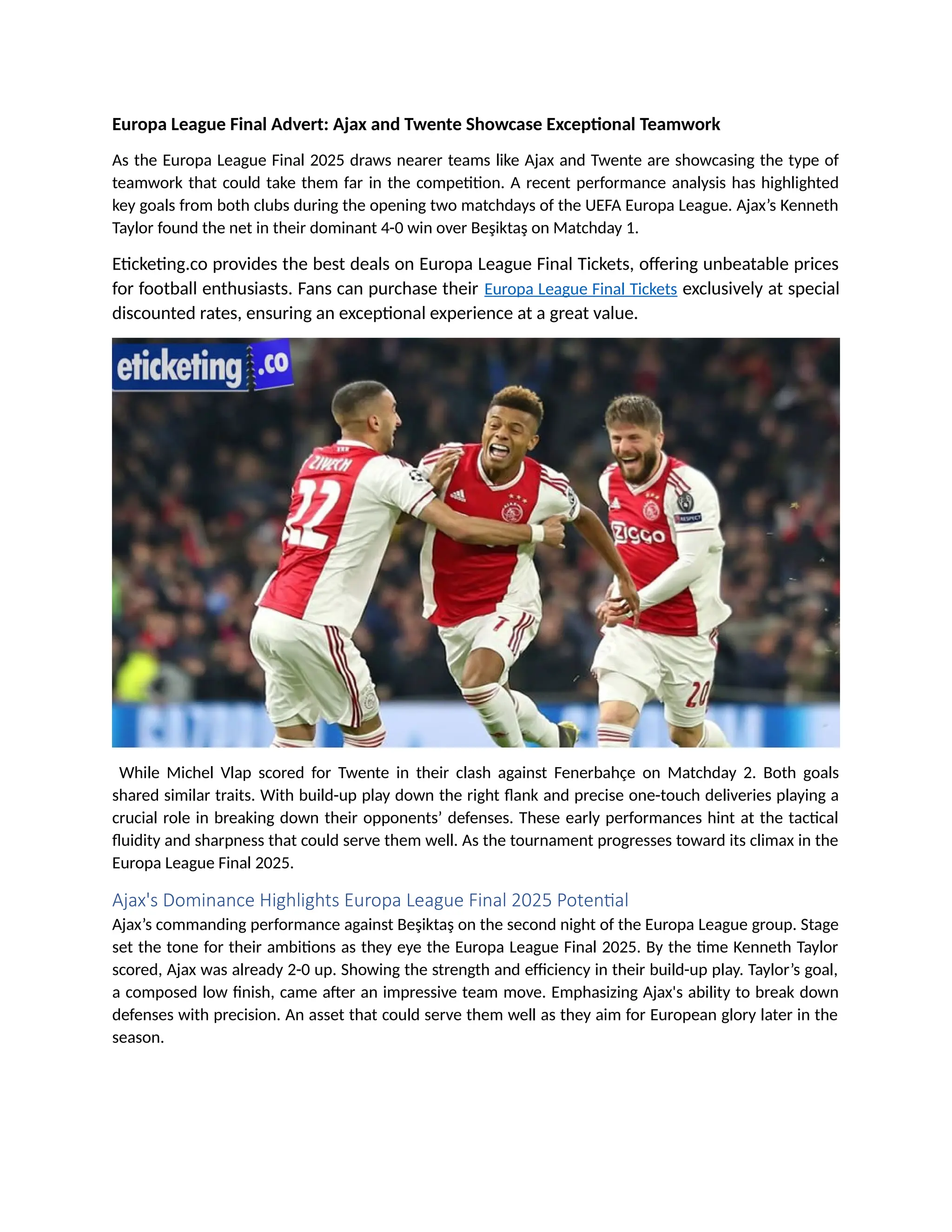 Europa League Final Advert: Ajax and Twe | DOCX