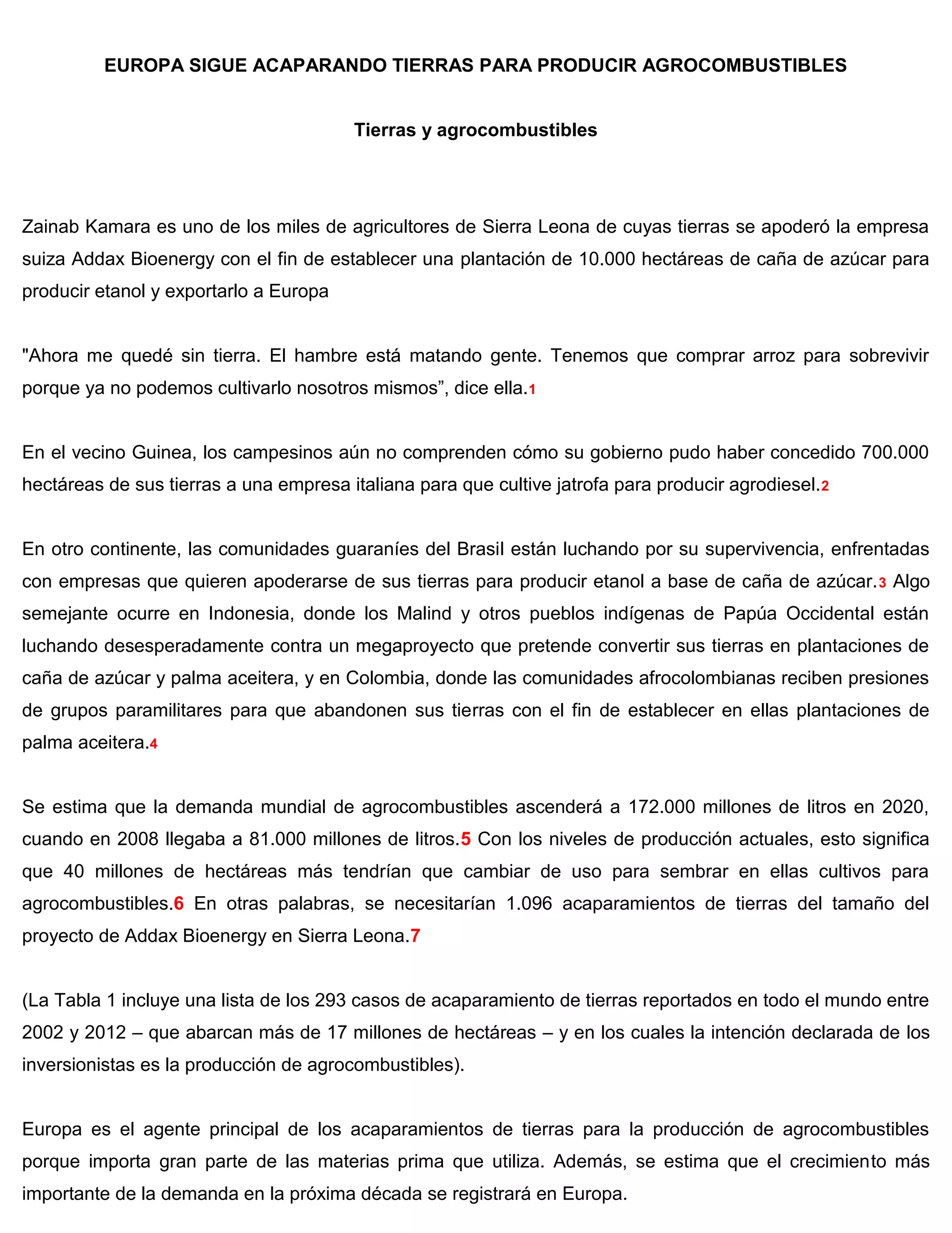 Europa sigue acaparando tierras para producir agrocombustibles | PDF Europa sigue acaparando tierras para producir agrocombustibles | PDF