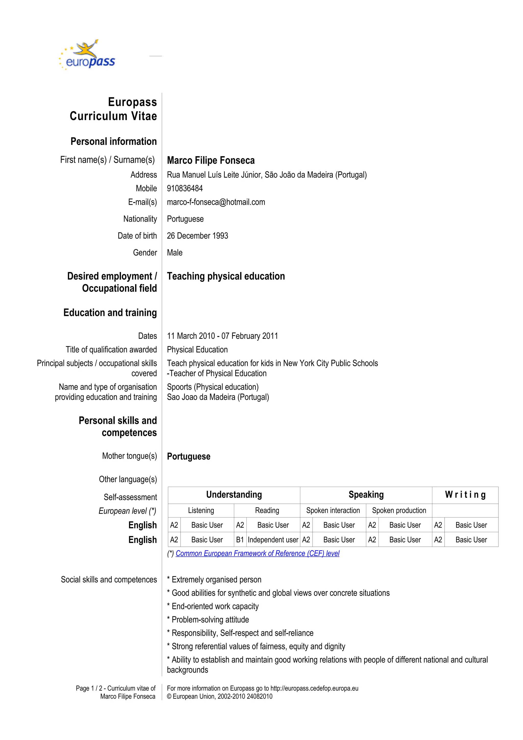 Curriculum Vitae Marco | DOC