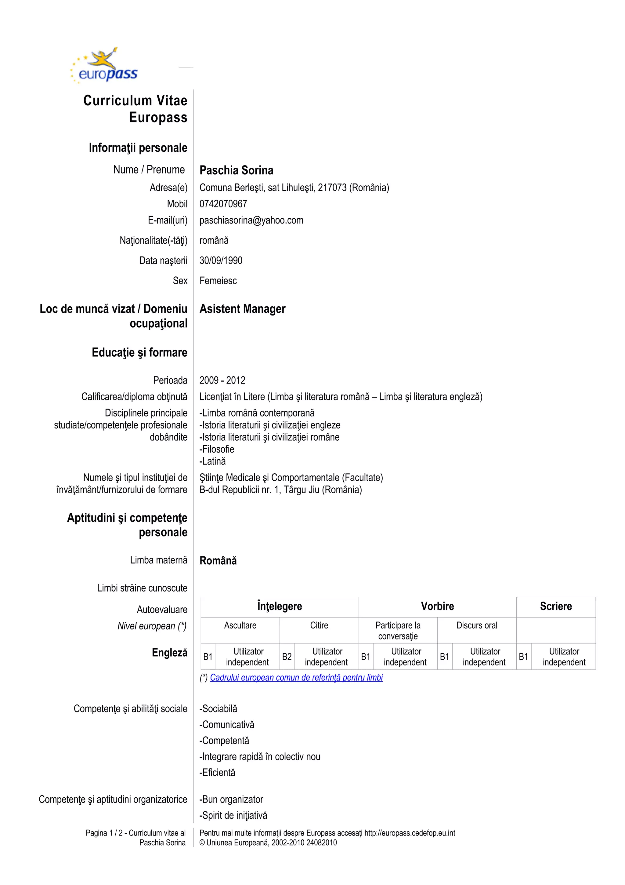 Europass cv-120815 | PDF