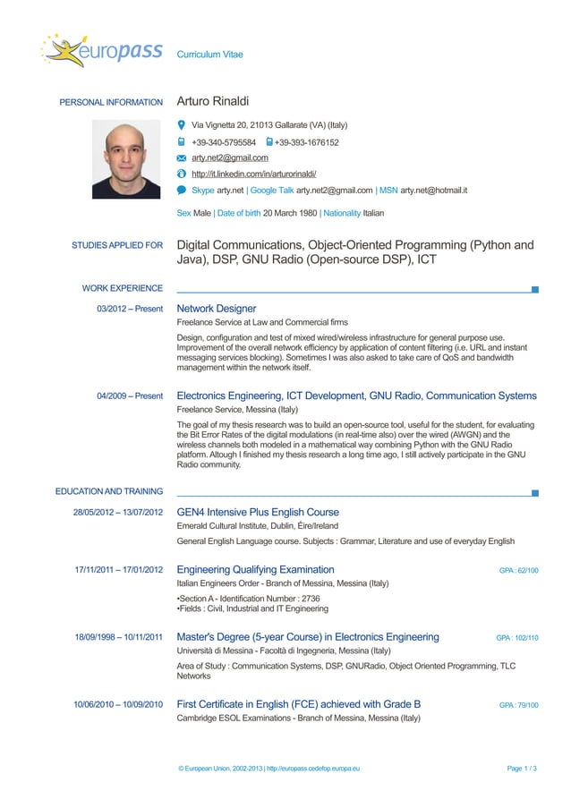 Resume A. Rinaldi (Europass) | PDF