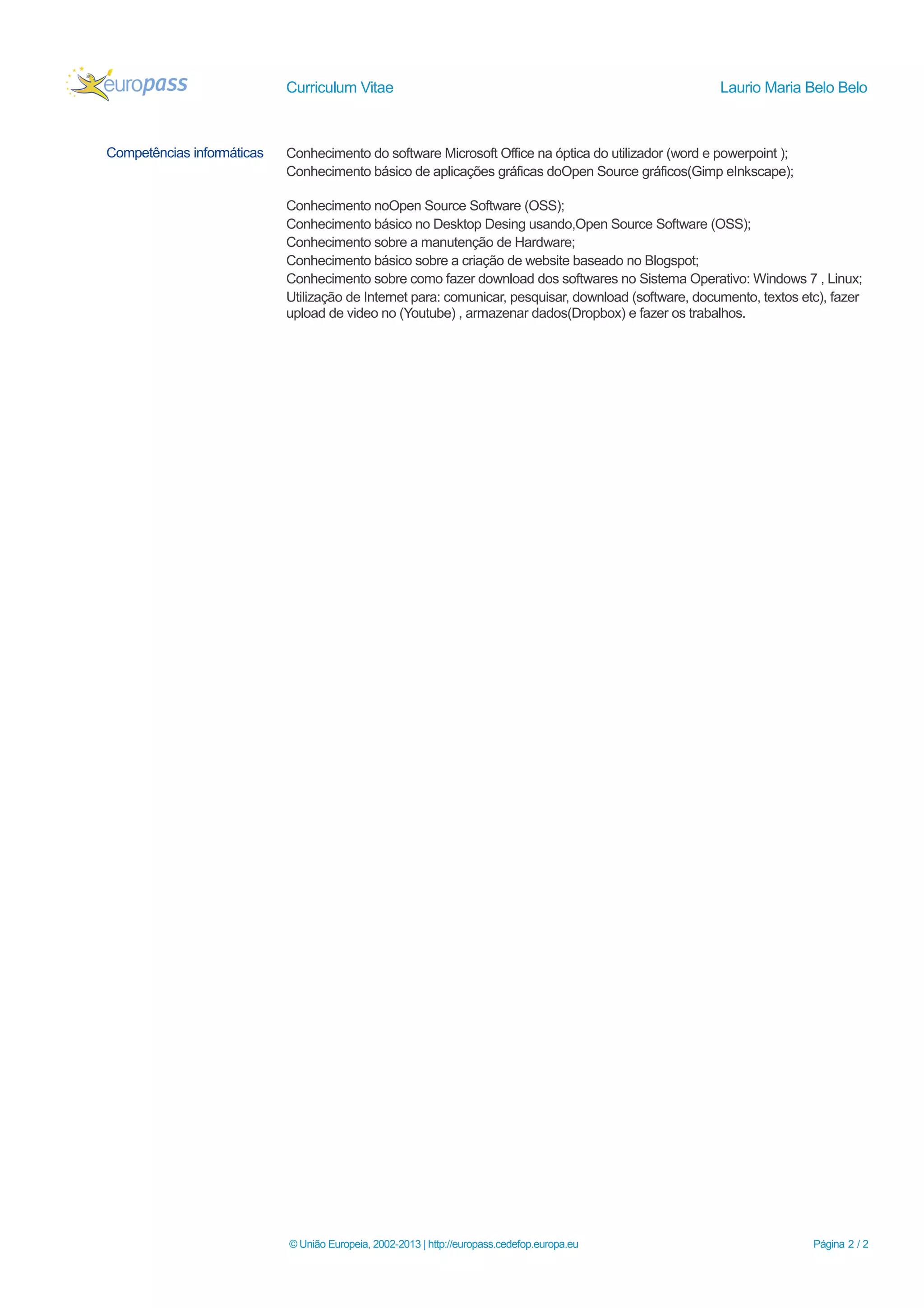 Europass CV example(Laurio Belo) | PDF