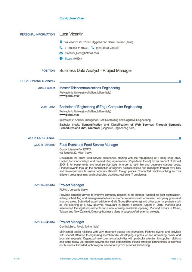 Europass CV Luca Vicentini | PDF | Technology & Computing