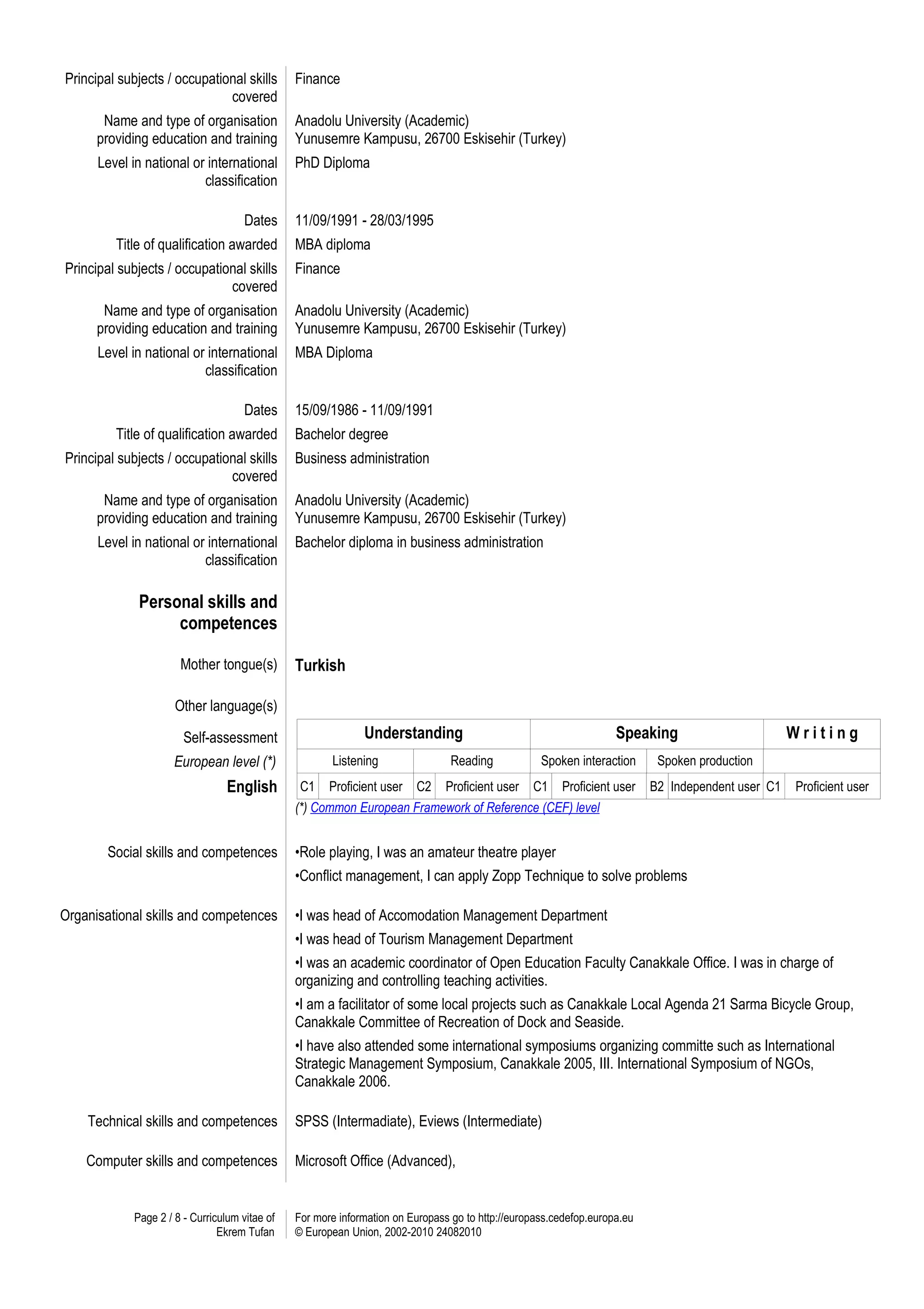 Europass cv-28.09.2012 tufan | PDF