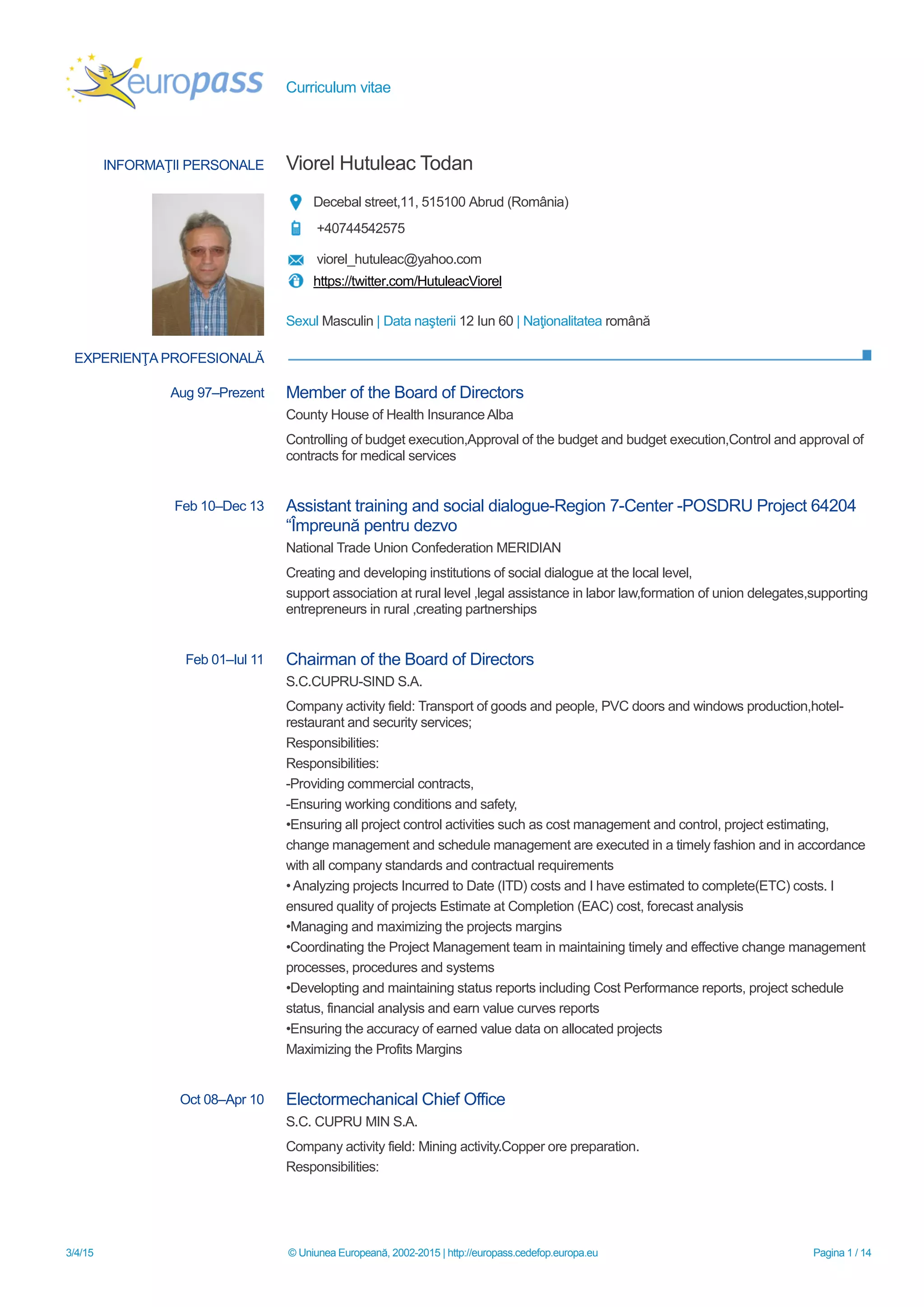 Europass cv-esp-20150403-hutuleac todan-en | PDF