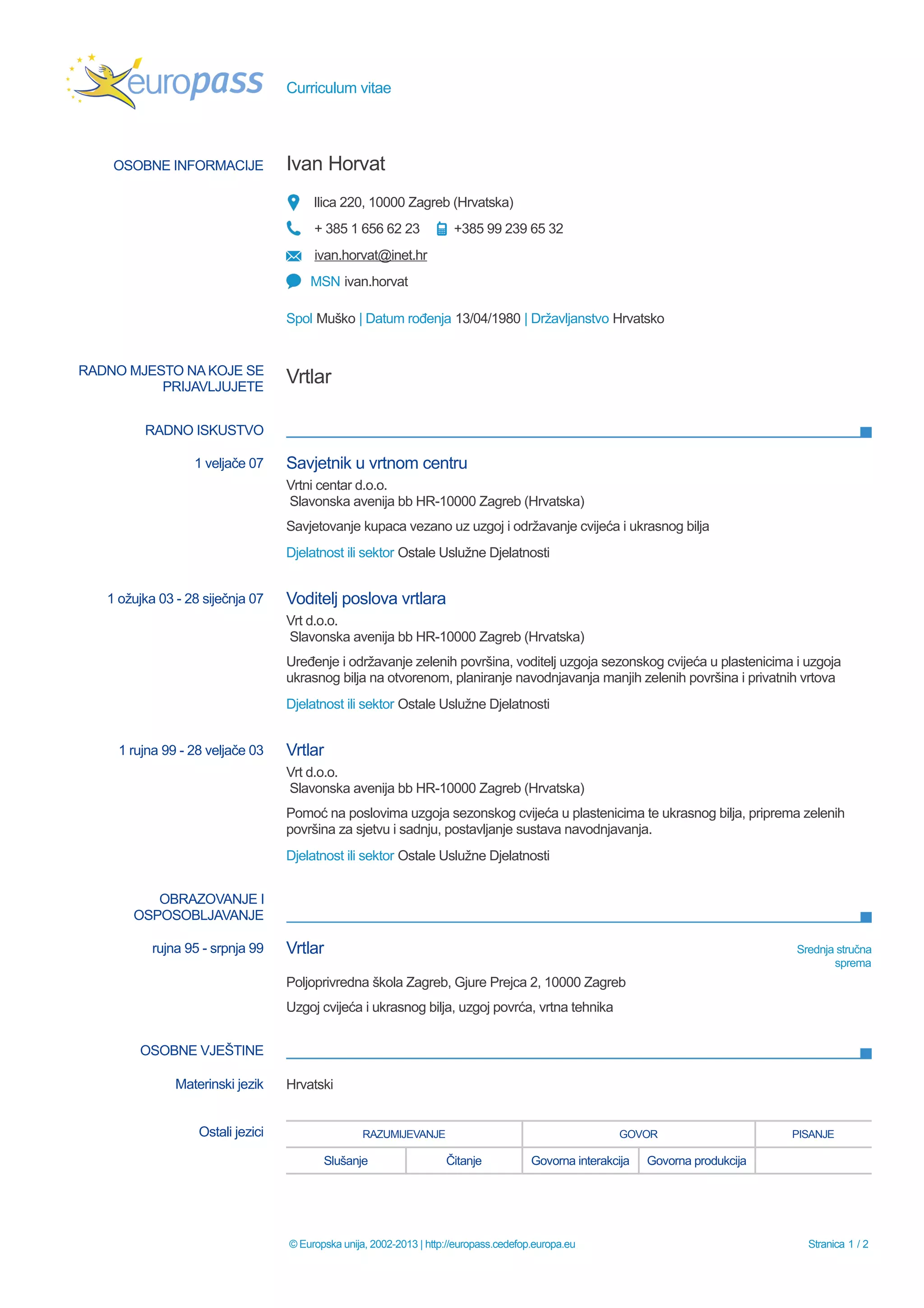 Europass cv-hr 1 | PDF