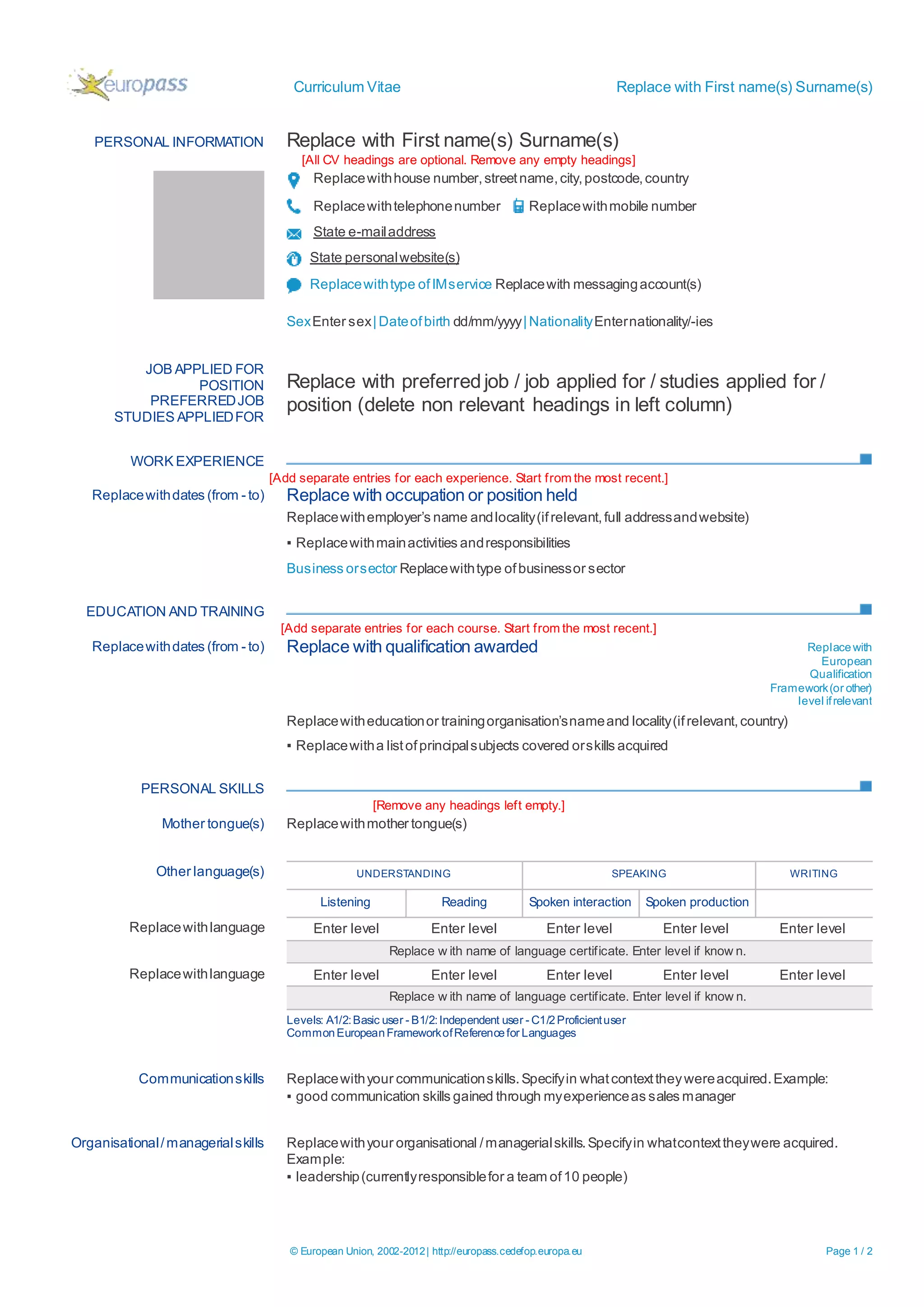 Europass CV Format | DOCX