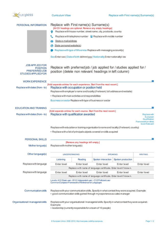 Europass CV Format | DOCX | Resume Writing and Advice | Job Search