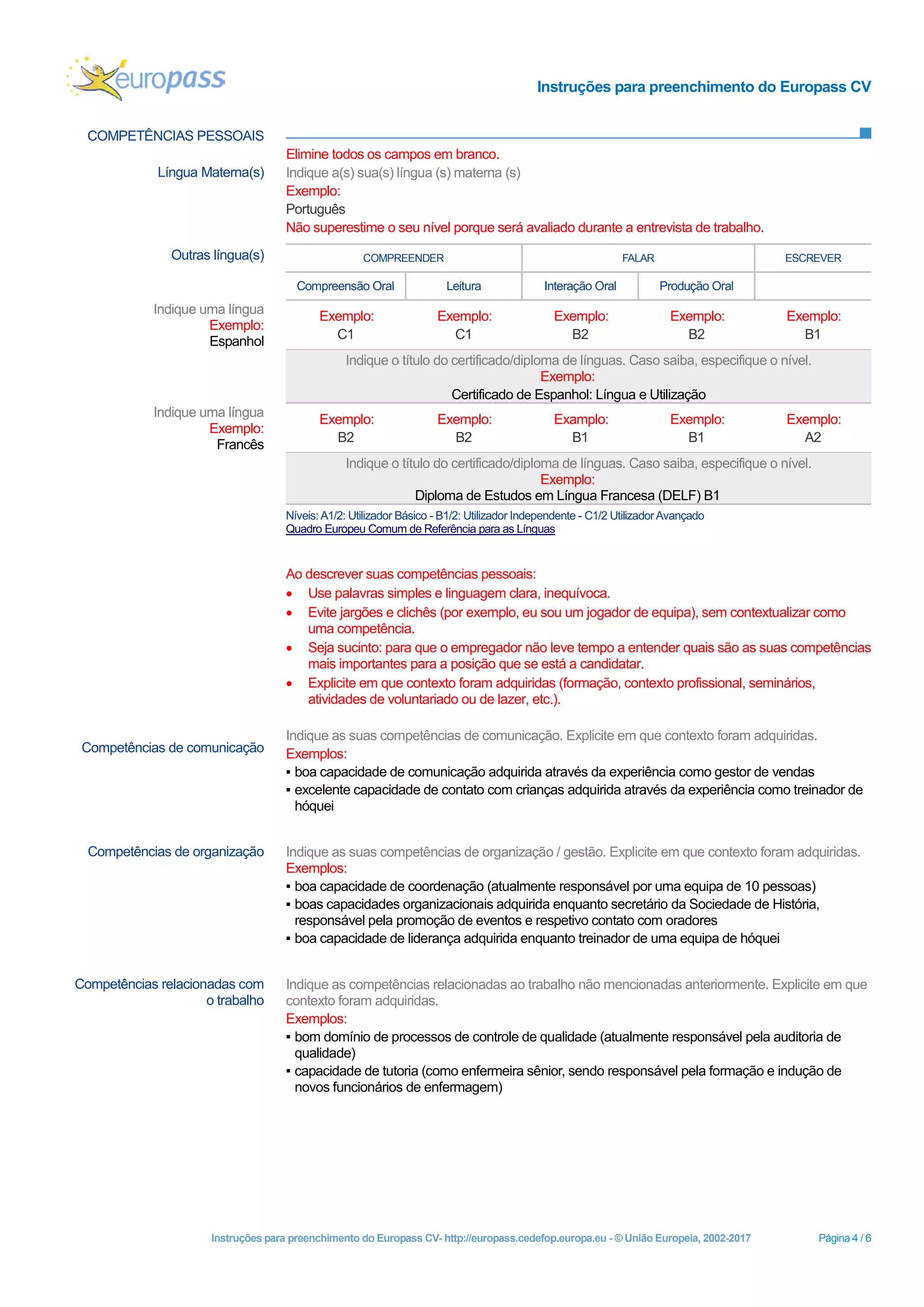Europass cv instructions_pt | PDF