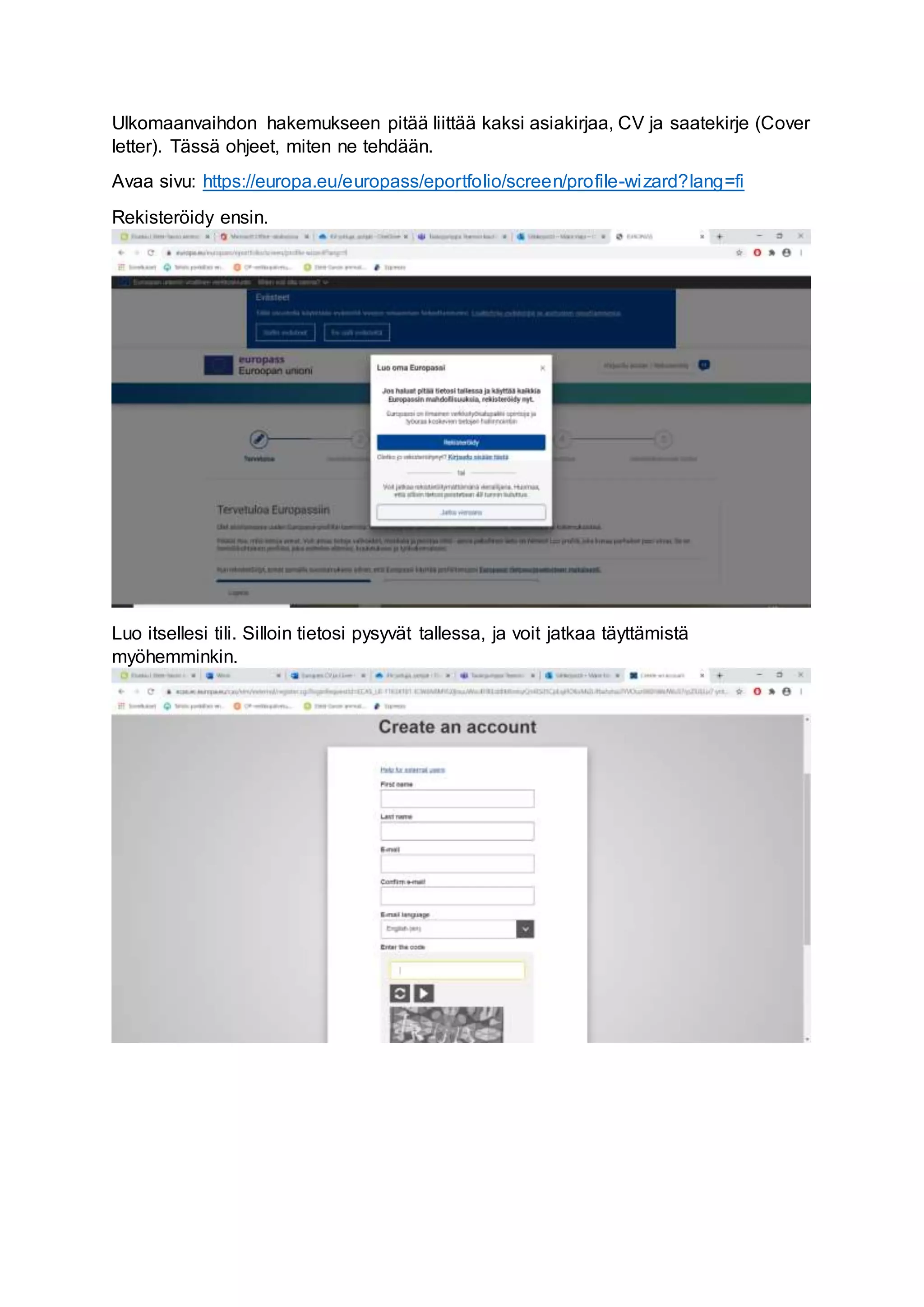 Europass cv ja cover letter, ohje | PDF