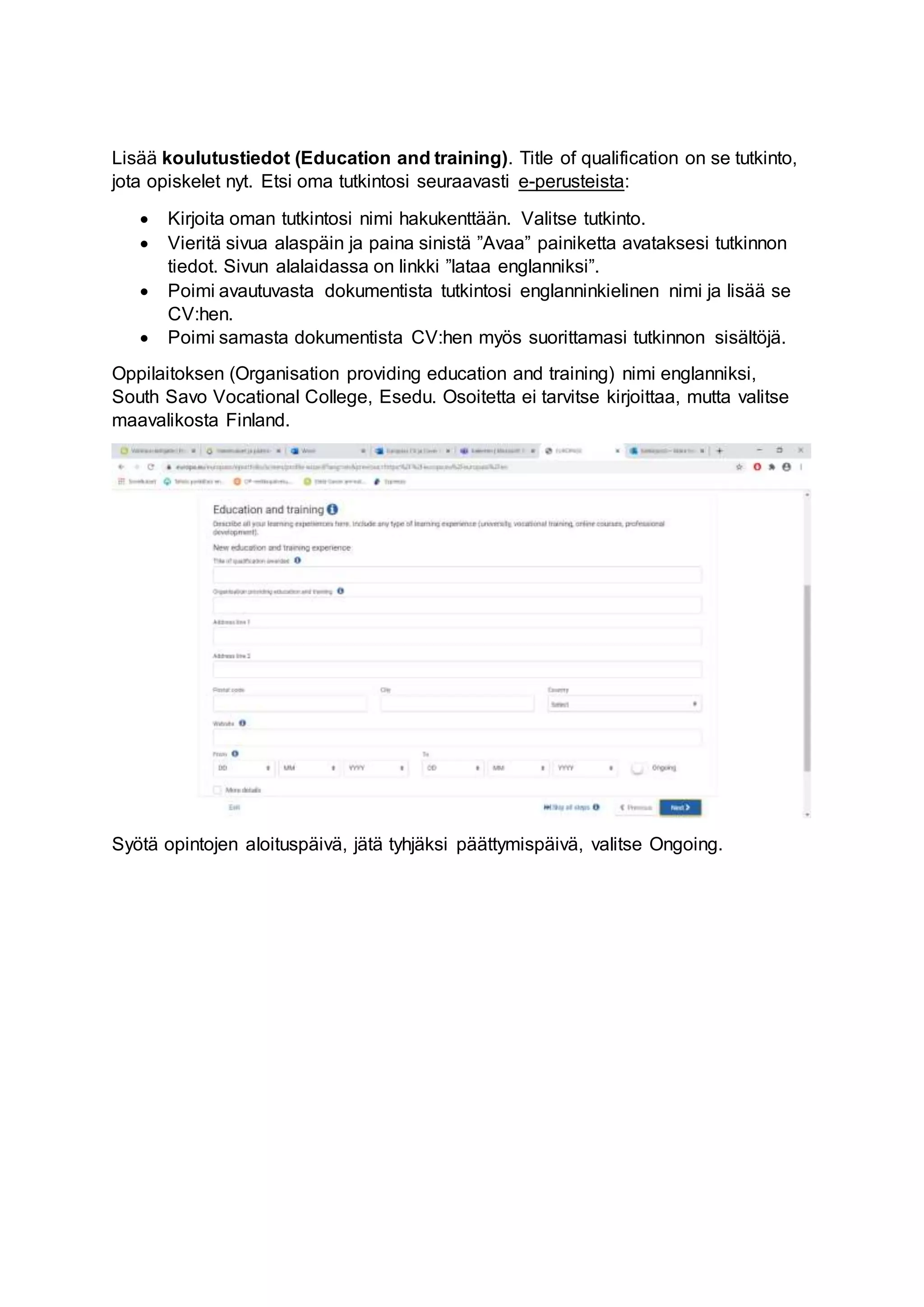 Europass cv ja cover letter, ohje | PDF