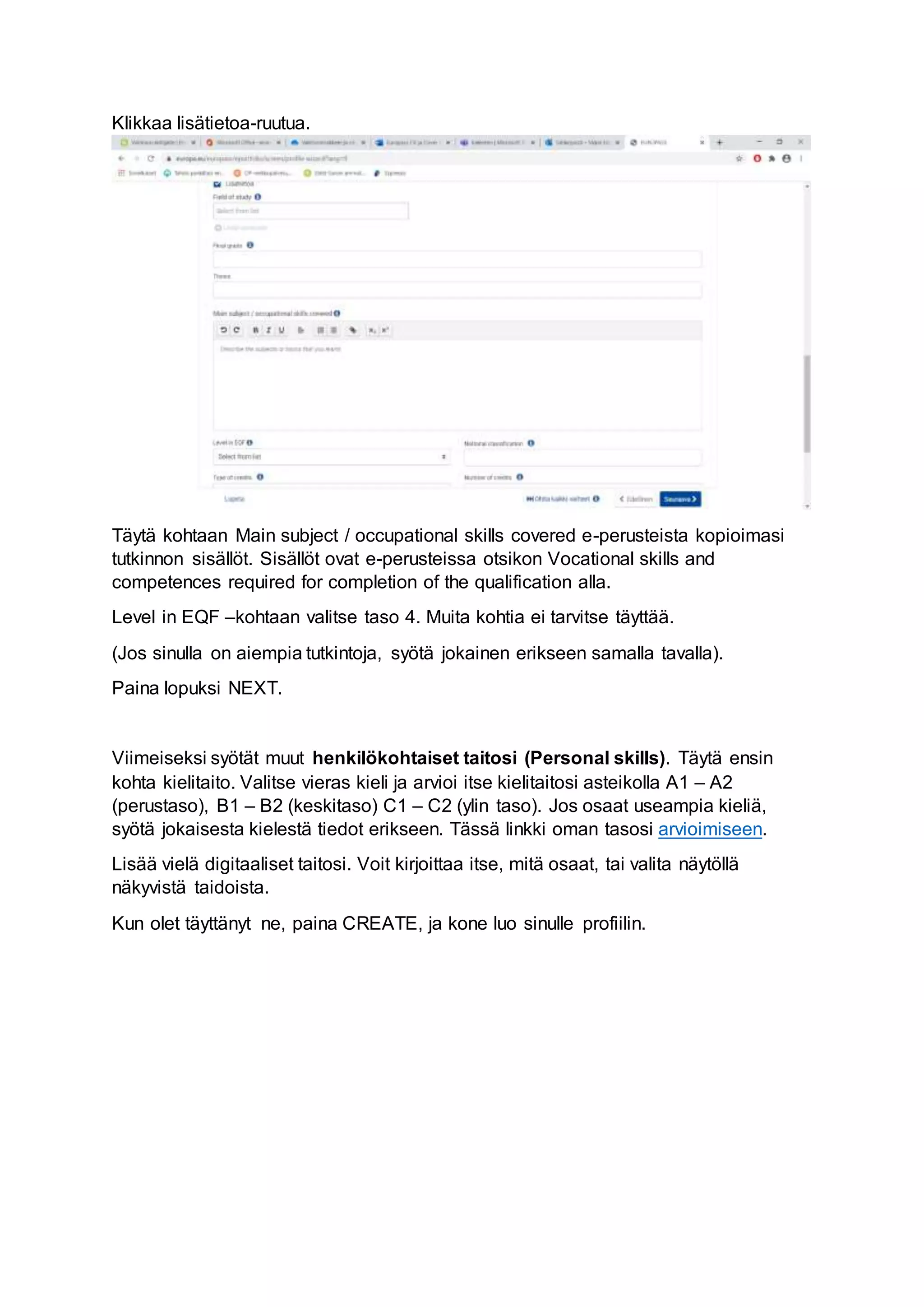 Europass cv ja cover letter, ohje | DOCX