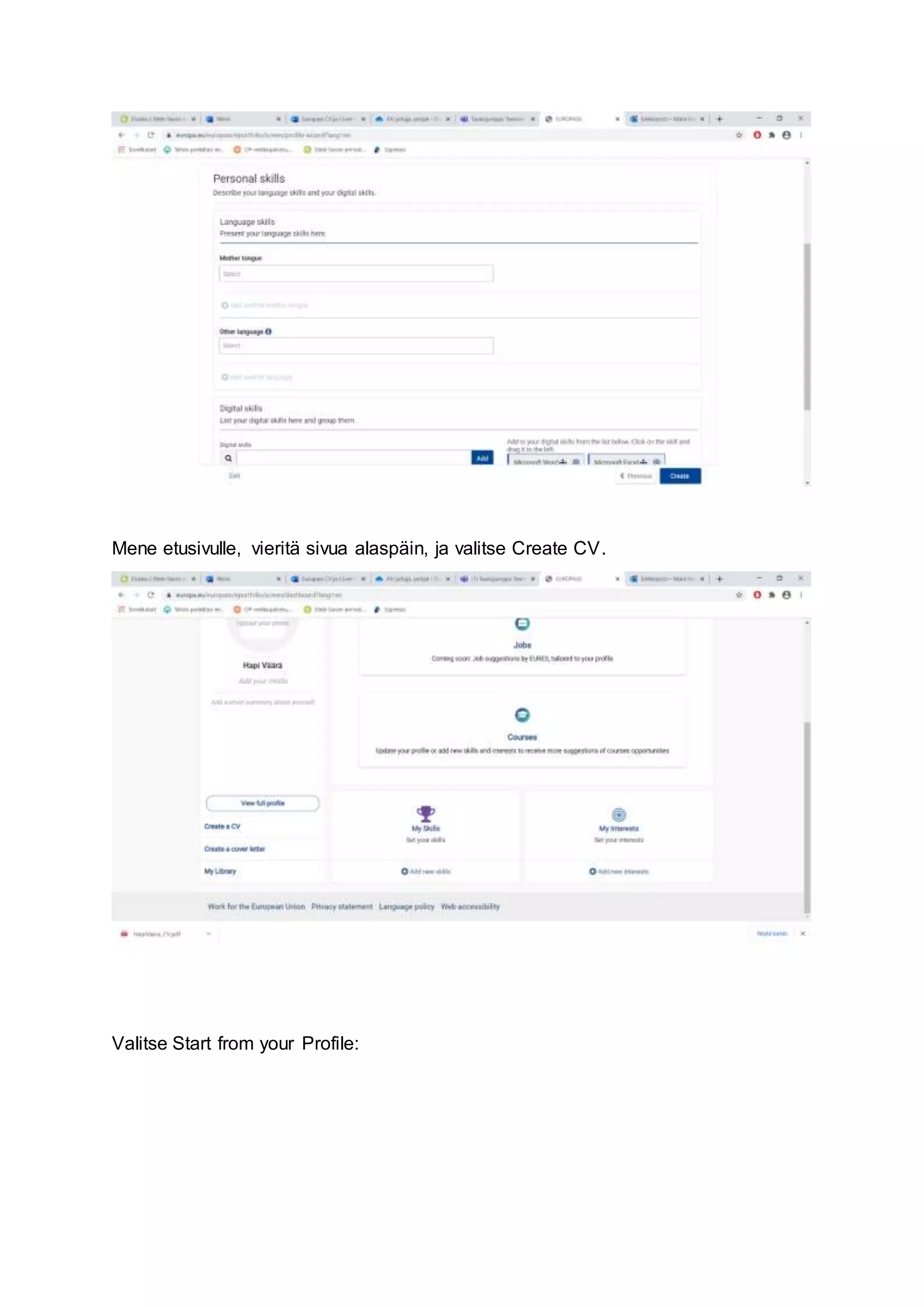 Europass cv ja cover letter, ohje | PDF