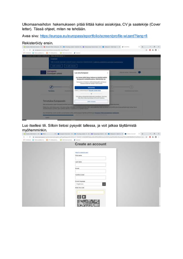 Europass cv ja cover letter, ohje | PDF