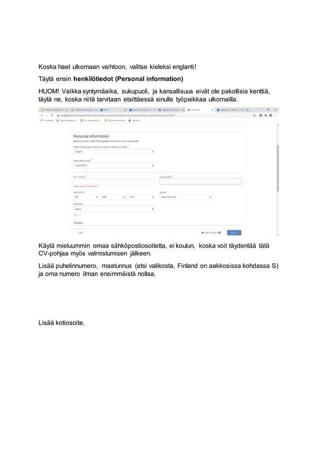 Europass cv ja cover letter, ohje | PDF