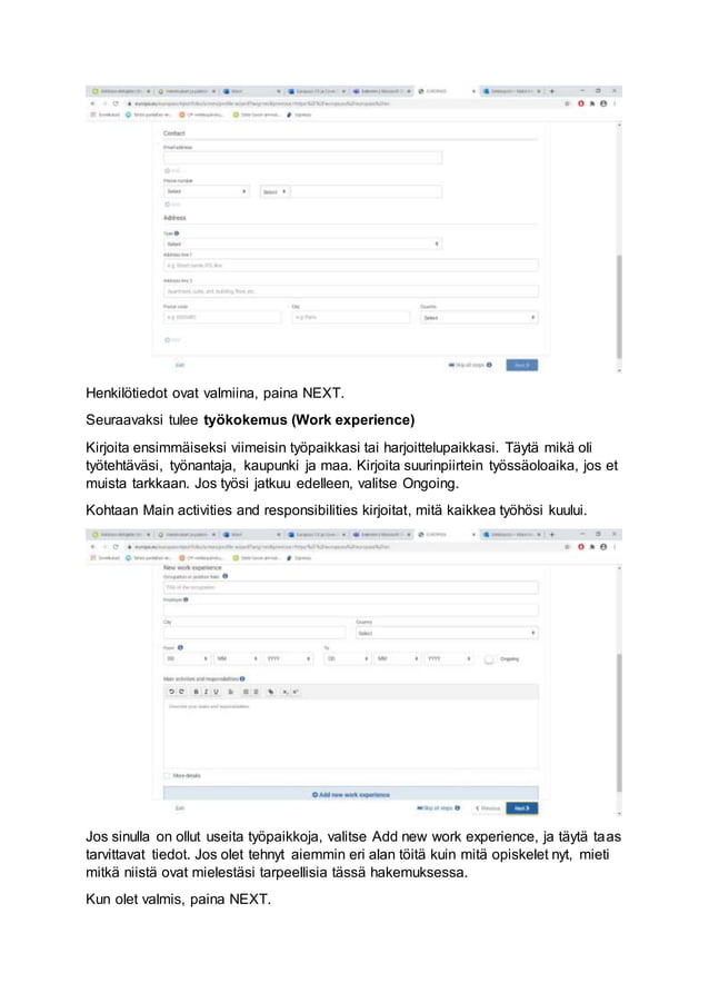 Europass cv ja cover letter, ohje | PDF