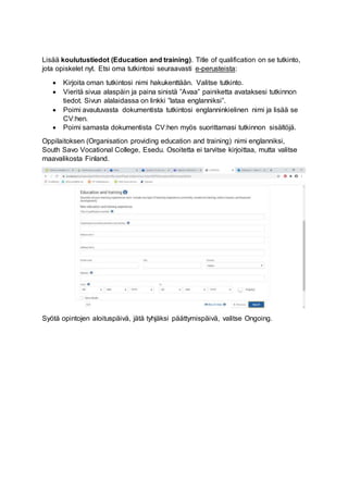 Europass cv ja cover letter, ohje | PDF