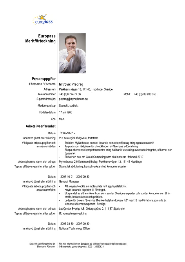 Europass Cv Predrag Mitrovic | PDF