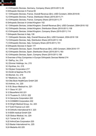Europe Orthopedic Devices Market Outlook to 2018 - Arthroscopy, Cranio Maxillofacial Fixation ...