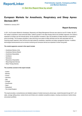 European Markets for Anesthesia, Respiratory and Sleep Apnea Devices ...