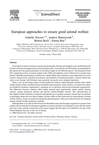 European approaches to ensure good animal welfare emma roe | PDF