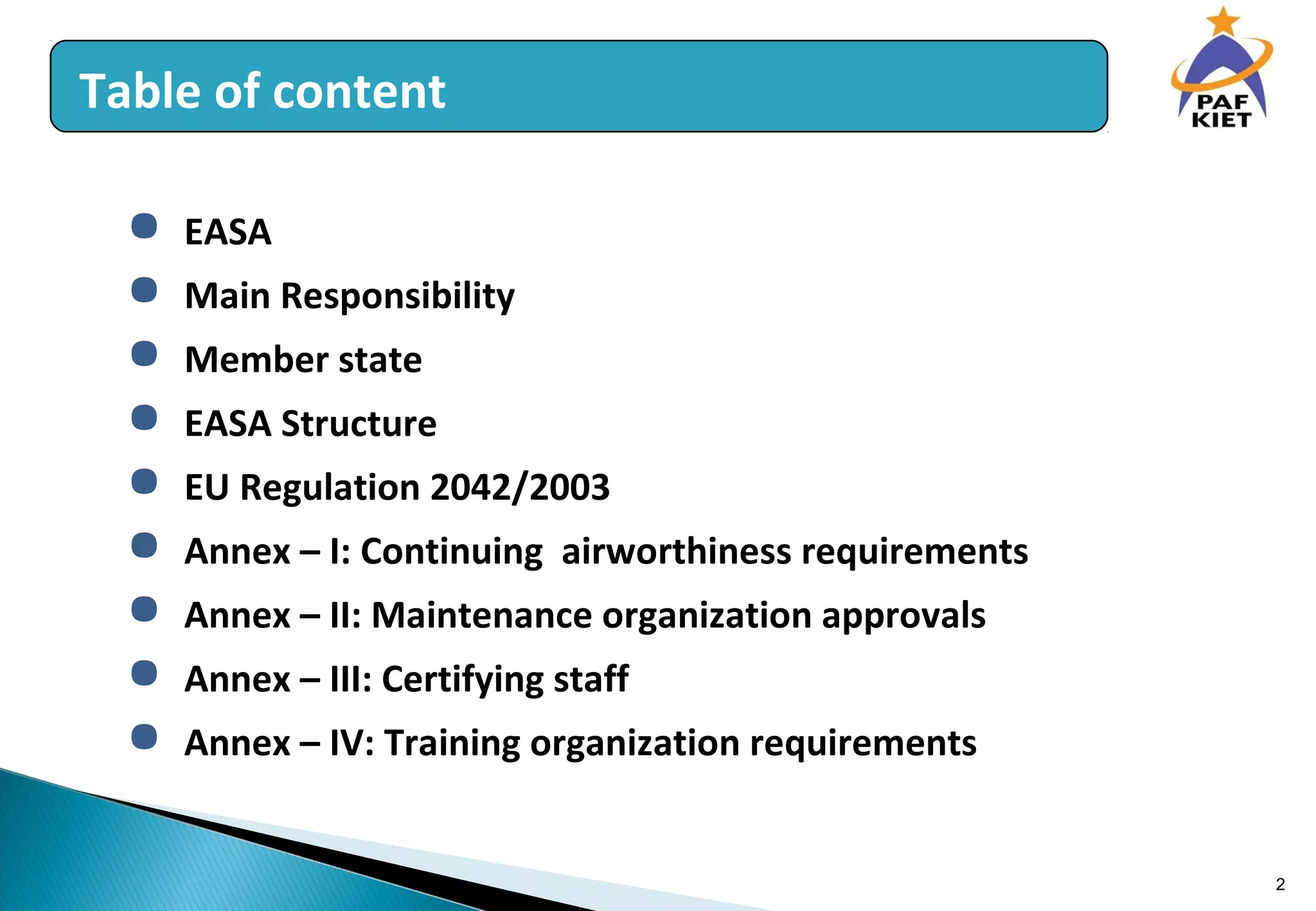 European Aviation Safety Agency (EASA) - EU Regulation 2042/2003 | PPT
