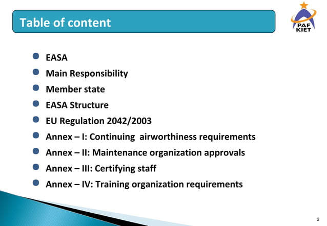 European Aviation Safety Agency (EASA) - EU Regulation 2042/2003 | PPT ...