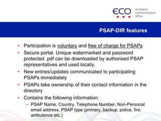 EENA 2018 - Facilitating communications between PSAPs throughout Europe | PPT