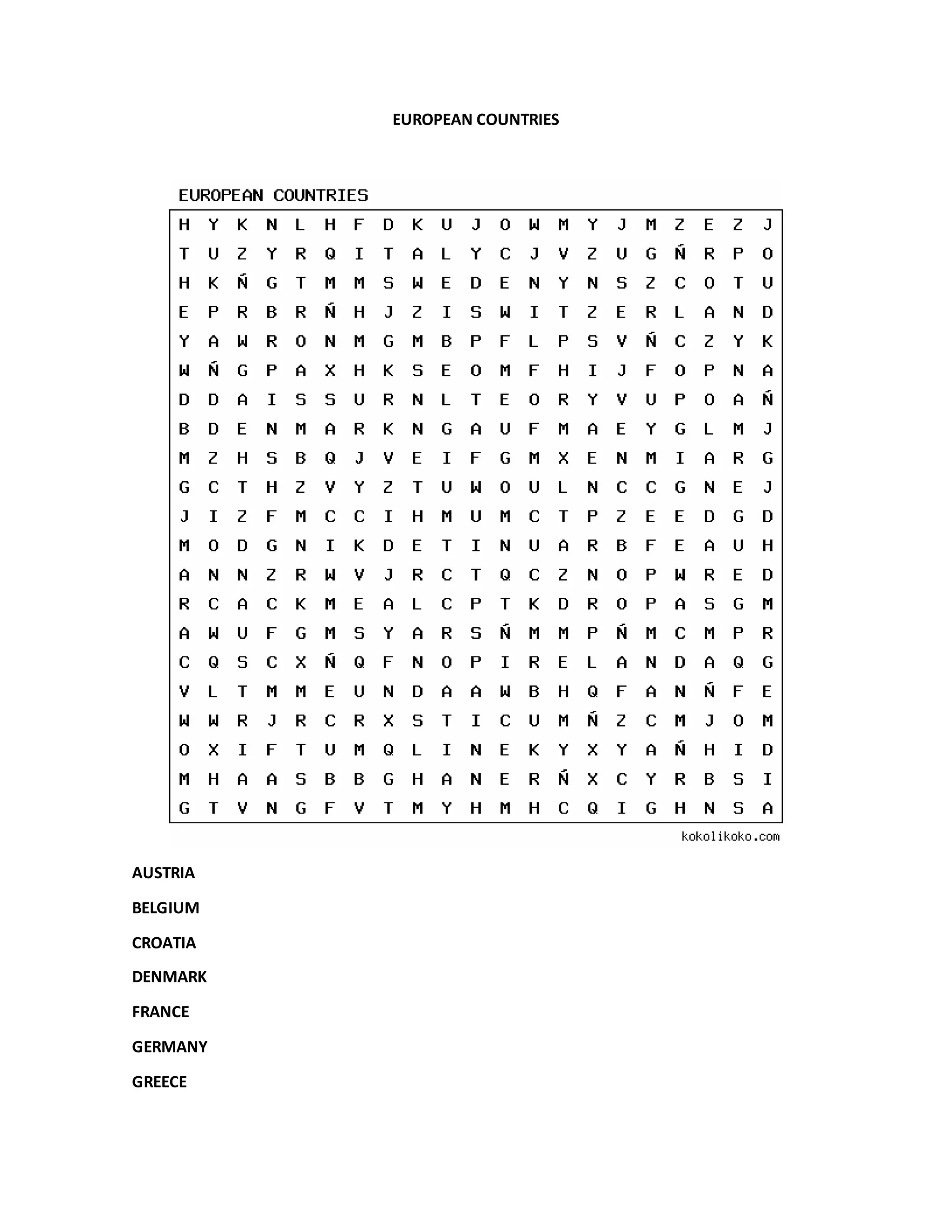 European countries wordsearch puzzle | PDF