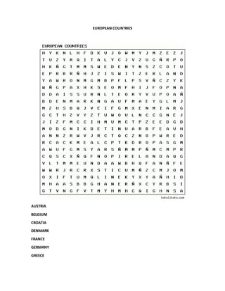 European countries wordsearch puzzle | PDF