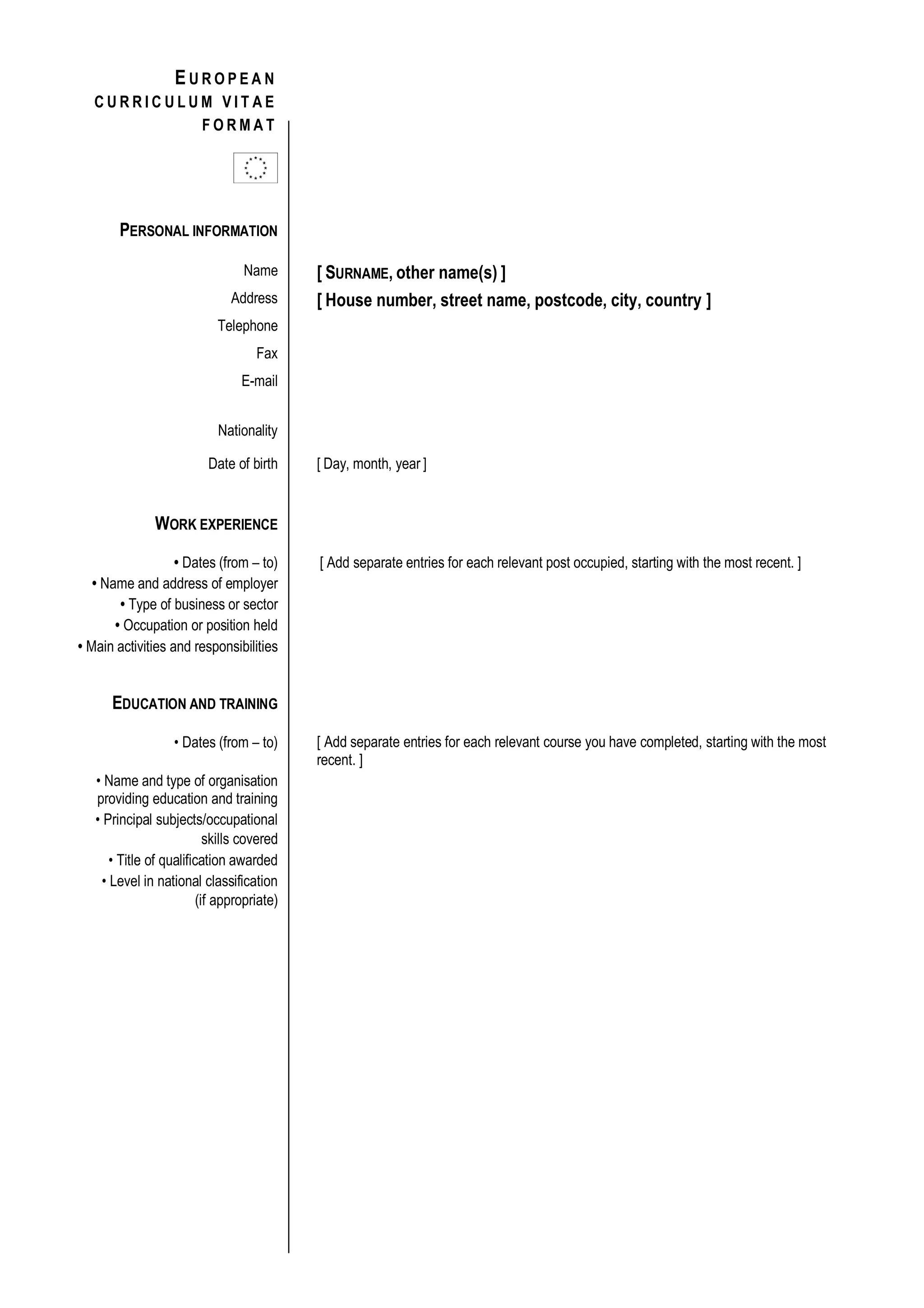 European cv empty | PDF
