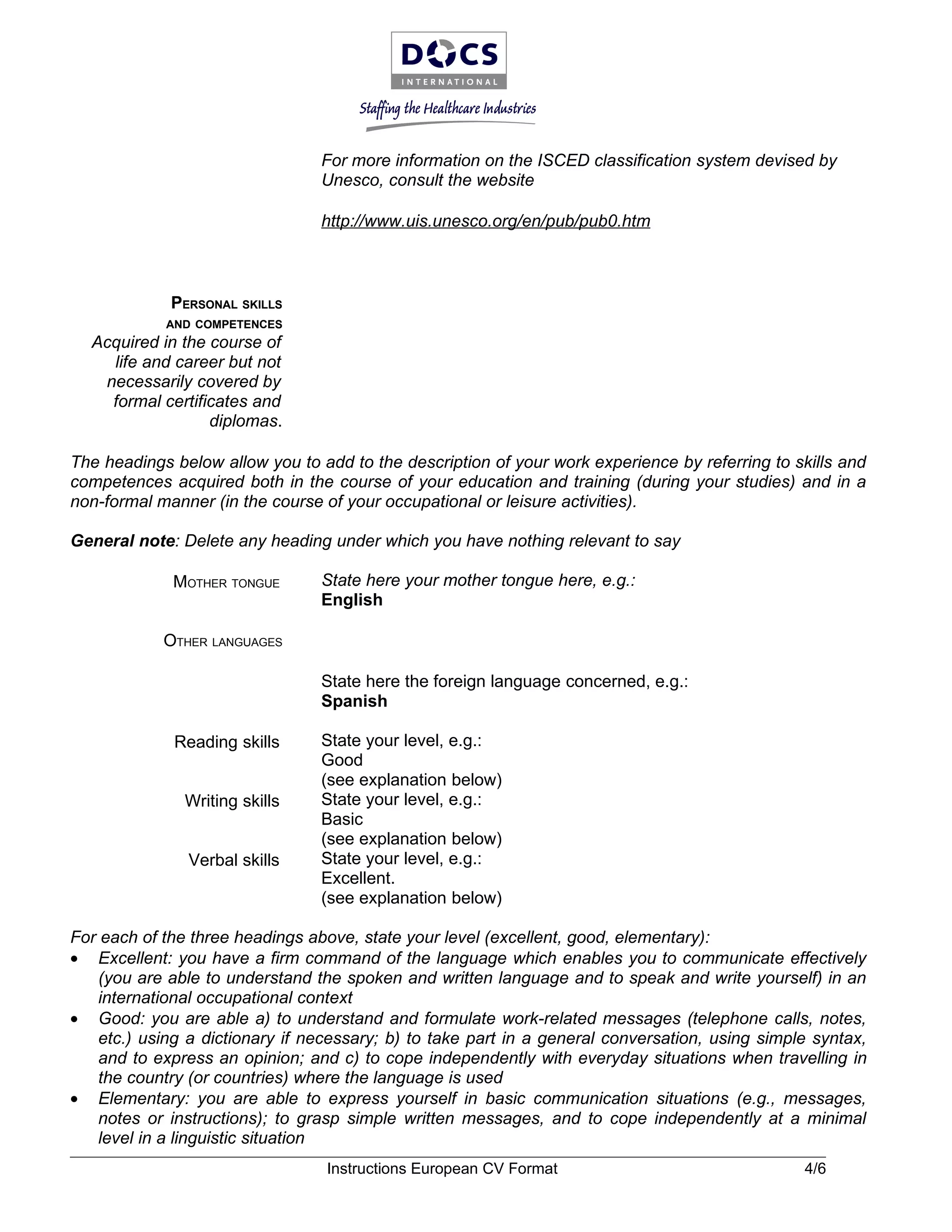 European Cv Template | DOC