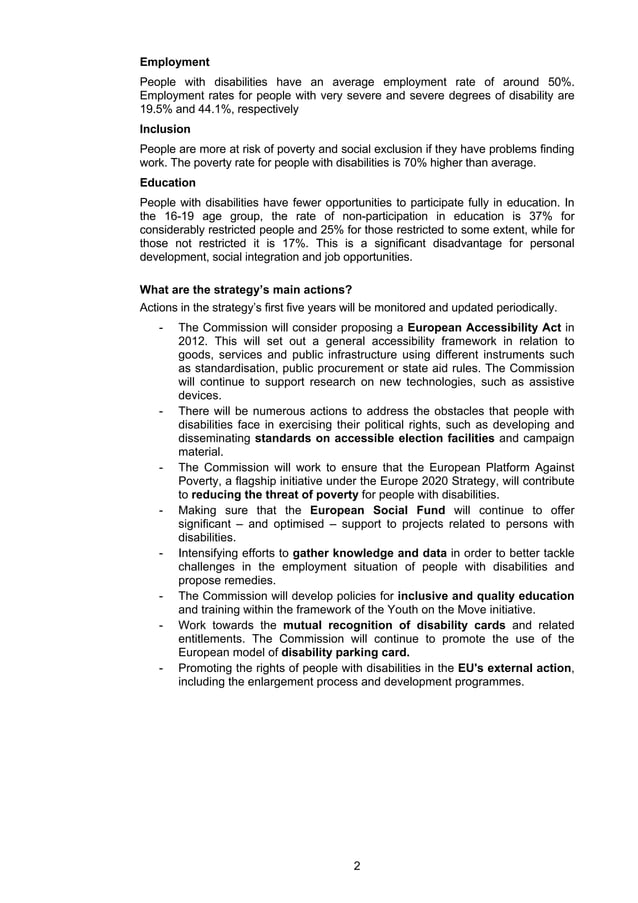 European disability strategy 2010 2020 faqs | PDF