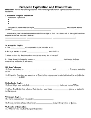 European Exploration Notes Handout | DOC