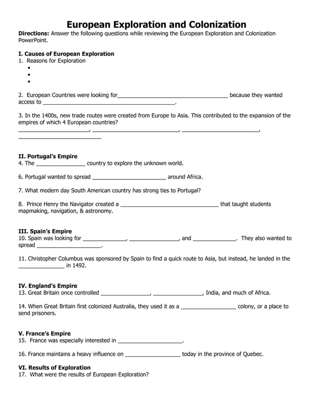 European Exploration Notes Handout | DOC