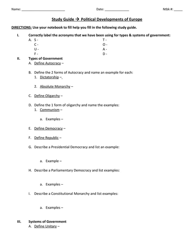 European Gov't Study Guide | PDF