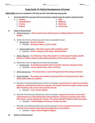 European government study guide key | DOC