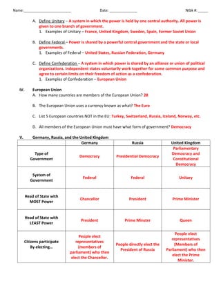 European government study guide key | DOC