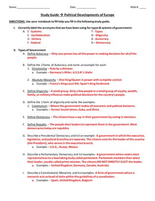 European Gov't Study Guide Key | DOC