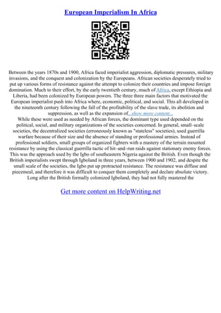 European Imperialism In Africa Essay | PDF