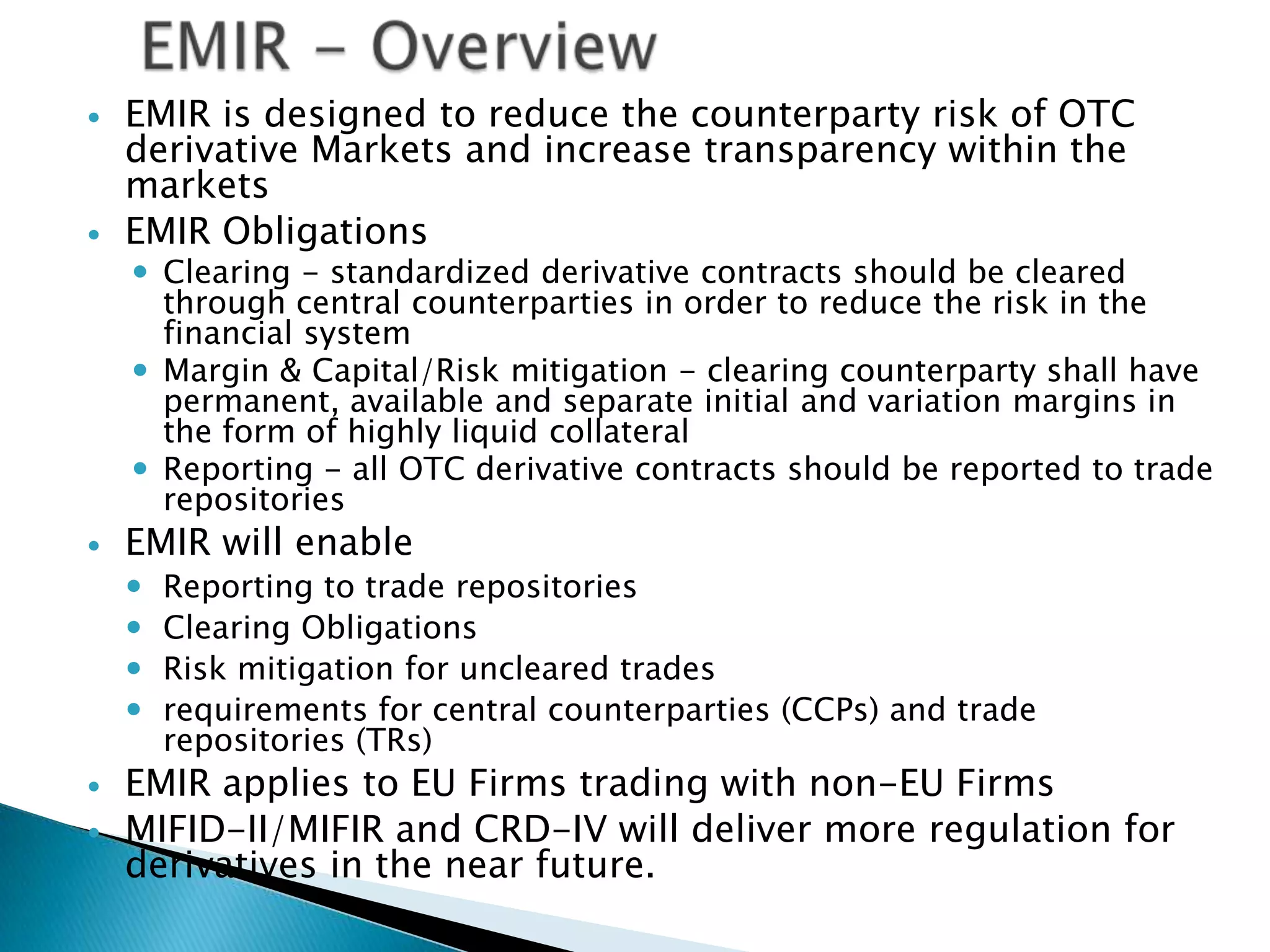 European market infrastructure regulation (emir) - Quick Overview | PDF
