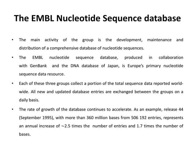 European molecular biology laboratory (EMBL) | PPTX | Databases ...