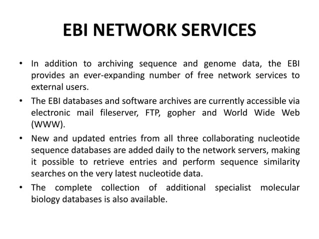 European molecular biology laboratory (EMBL) | PPTX | Databases ...