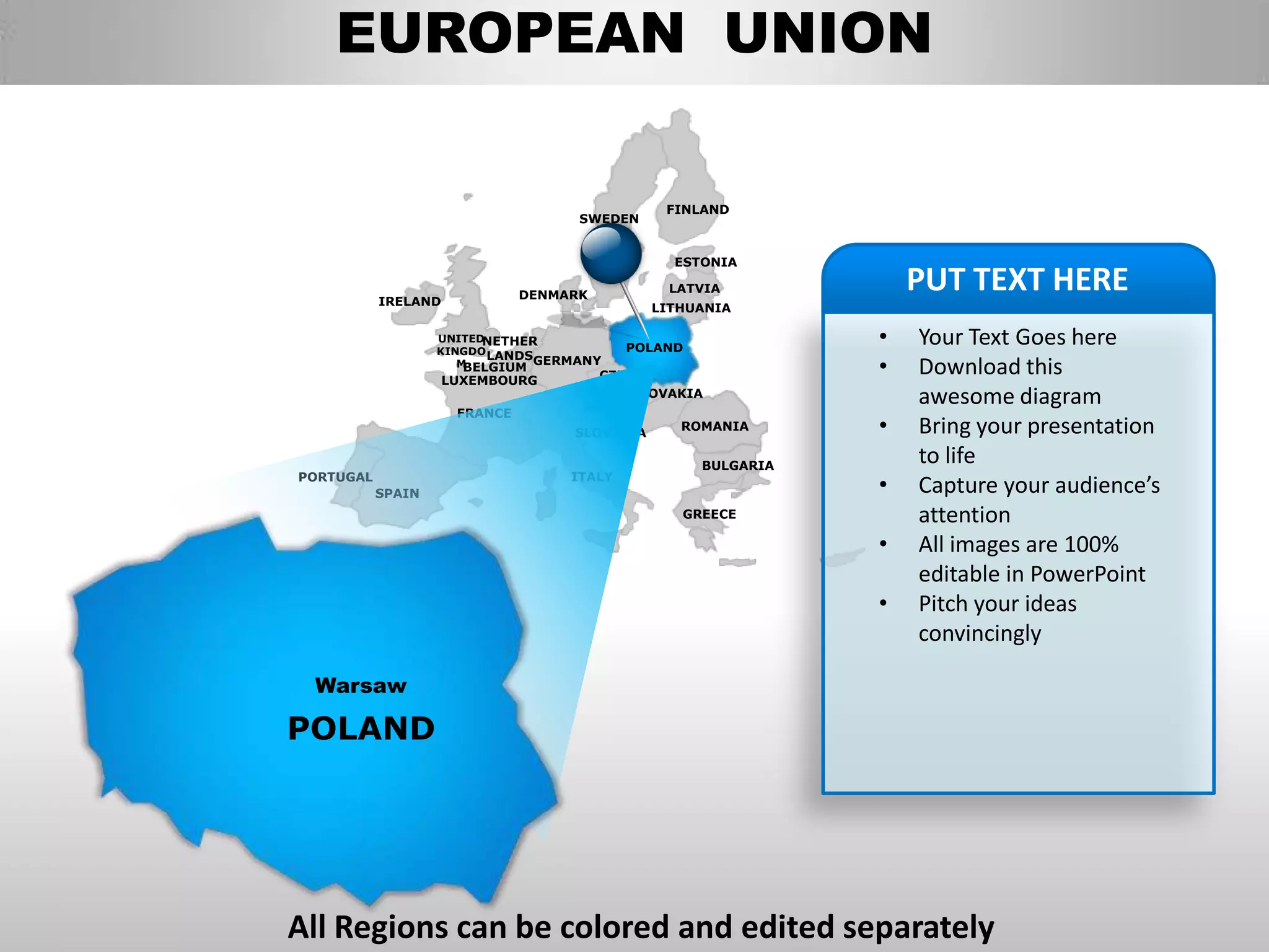 European union editable continent map with countries | PPTX