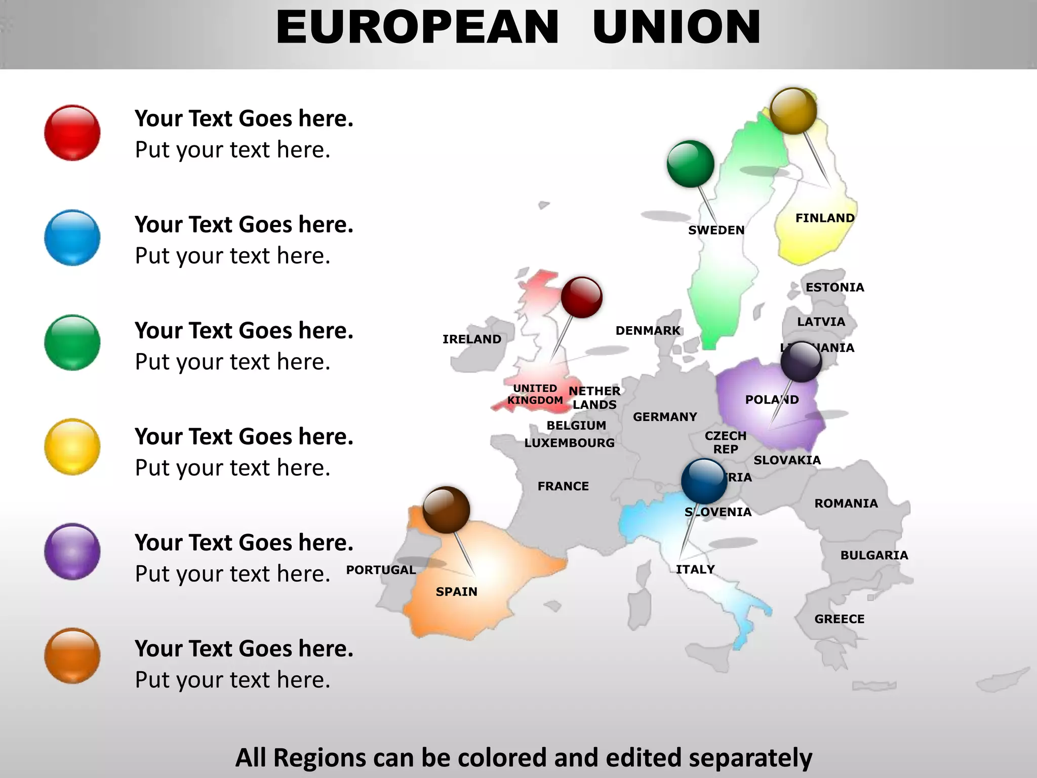 European union editable continent map with countries | PPTX