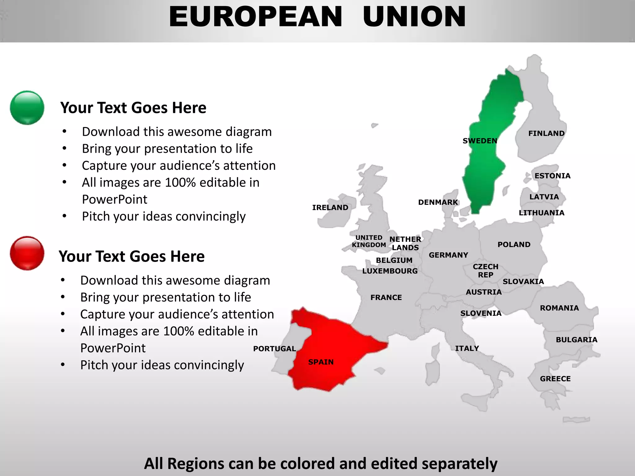 European union editable continent map with countries | PPTX