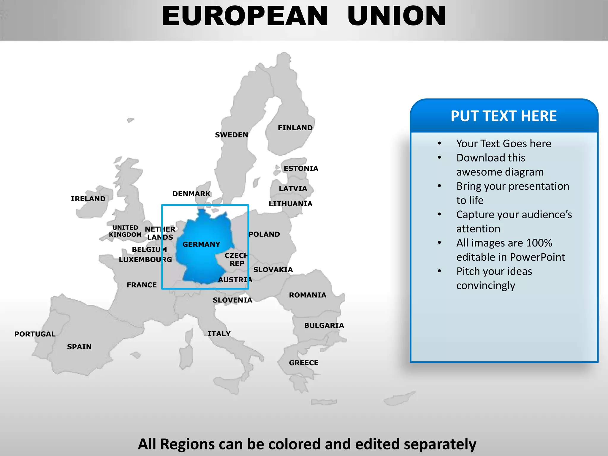 European union editable continent map with countries | PPT